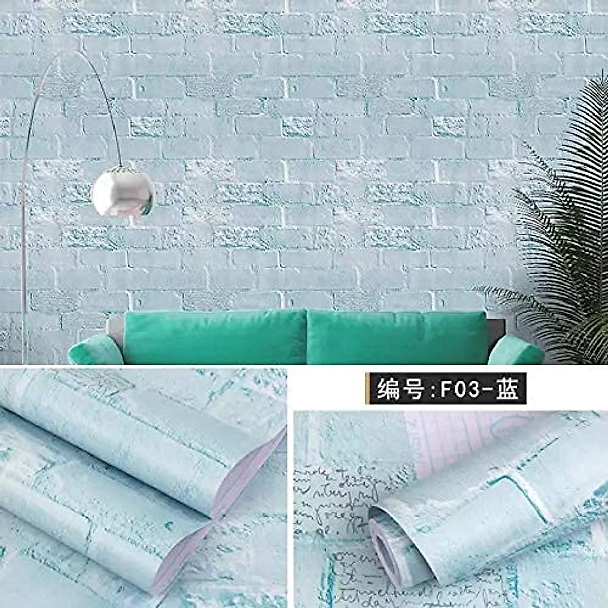 HOYOYO 17.8 x 118 Inches Self-Adhesive Liner Paper, Removable Shelf Liner Wall Stickers Dresser Drawer Peel Stick Kitchen Home Decor, Blue Brick English Litter