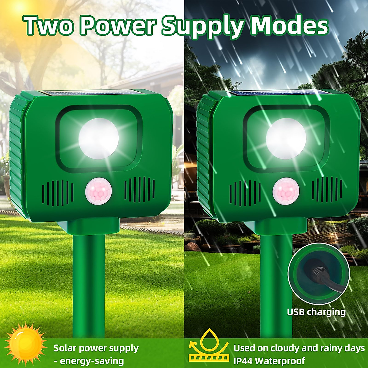 Jahy2Tech Ultrasonic Animal Repellent Outdoor Deer Repellent Devices Sonic Cat Repellent with Motion Sensor & Strobe Light, Skunk Rabbit Raccoon Repellent Solar Animal Repeller Deterrent for Yard