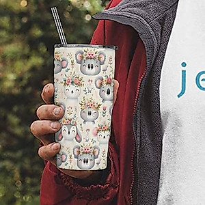 KIOWEIR Cute Koala Stainless Steel Tumbler 20oz With Lid And Straw, Insulated Tumblers Coffee Cup, Travel Mug for Ice Drink & Hot Beverage for Women Men Boys Girls