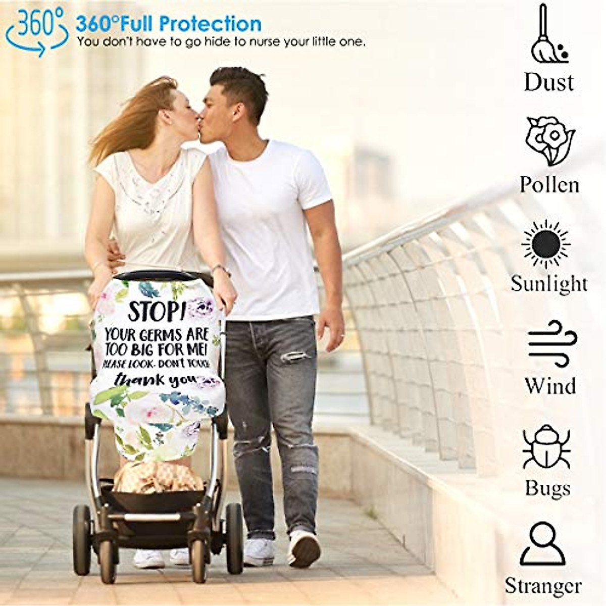 Baby Nursing Cover,Baby Car Seat Canopy,No Touch Sign Infant Stroller Cover Breastfeeding Cover,Soft Stretchy Nursing Cover Up for Baby (Leaf Flower)