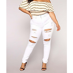 Cqinnifu High Waisted White Ripped Jeans for Women Stretch Butt Lifting Distressed Jean Skinny Jeggings for Women