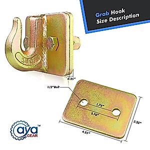 3/8" Tractor Bucket Grab Hook Grade 70 Forged Steel Bolt On Grab Hook Tow Hook Mount with Backer Plate Work Well for Tractor Bucket, RV, UTV,Truck, Max 154,000 lbs, GOLD