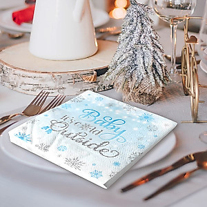 Baby It’s Cold Outside Baby Shower Decorations-40Pcs Blue Baby Shower Napkins Winter Wonderland Snowflake Frozen Paper Napkins Baby It’s Cold Outside Party Supplies for Boy (Blue)