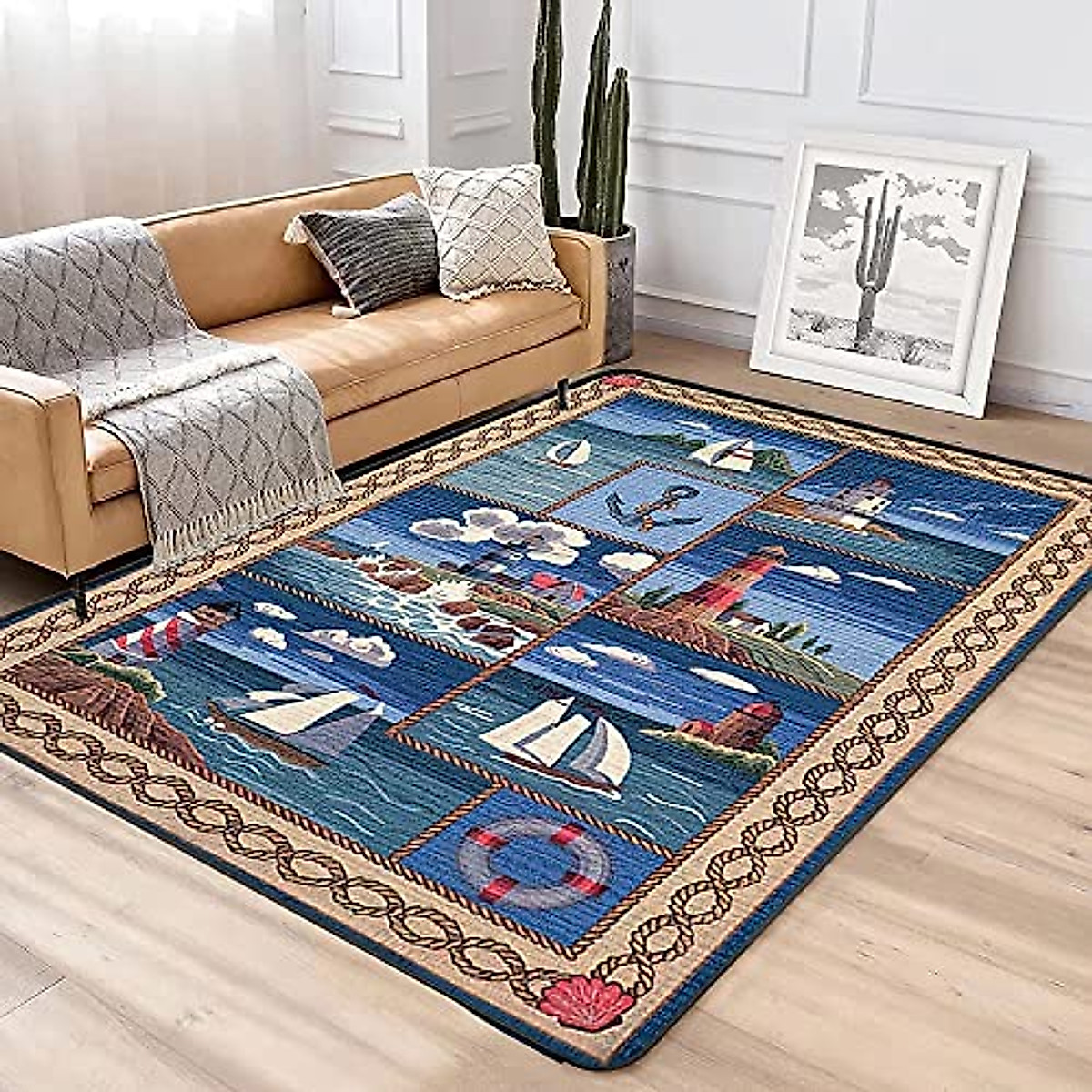 Sailboat and Lighthouse Area Rugs Carpet Water Absorbent Bath for Bathroom, Kitchen and Living Room Decor New Year Gift Decor (Custom)