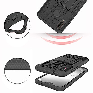 Phone Case for Huawei P20 Lite with Tempered Glass Screen Protector Cover and Stand Kickstand Hard Rugged Hybrid Protective Cell Accessories TPU Huwai P20lite P 20 Haweii Nova 3E Cases Men Women Black