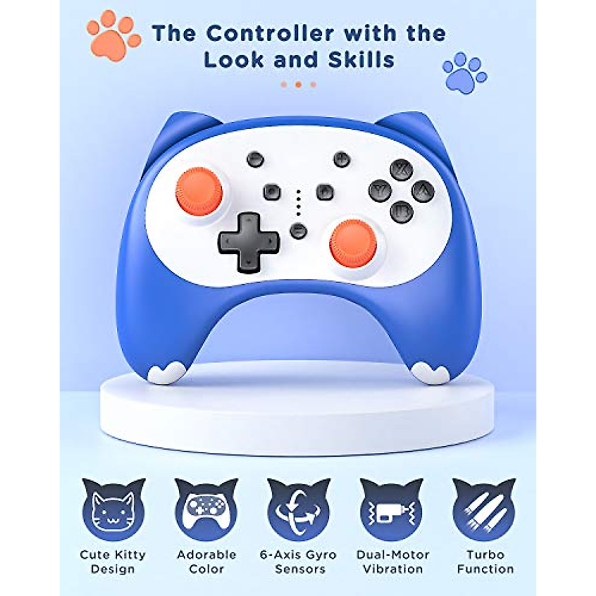VIVEFOX Switch Lite Controller, Wireless Pro Controller for Switch Switch Lite Cartoon Kitten Switch Gamepad Supports Wake-up, Turbo, Gyro Axis, Dual Shock and Audio Jack Mabel
