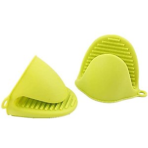 Silicone Double Finger Grip,Silicone Anti-scalding Gloves,dishwashing Cabinet Kitchen Insulation Tray Dish Oven with Hand Clip,Green
