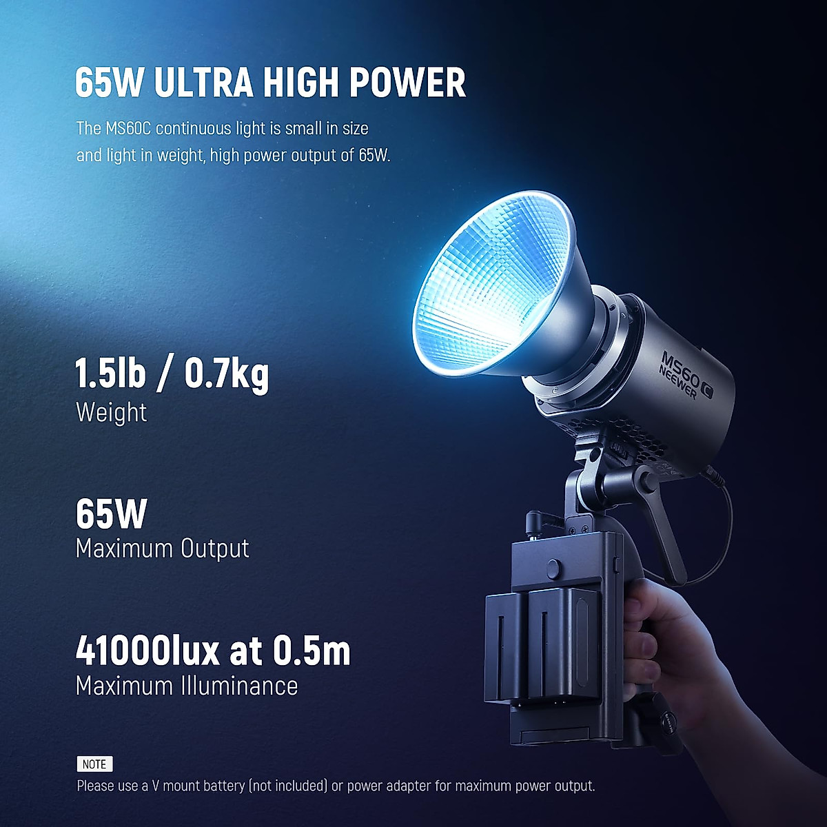 NEEWER MS60C RGBWW LED Video Light with 2.4G/APP Control, 65W Metal Mini RGB COB Continuous Output Lighting Bowens Mount Handheld Spotlight 2700K-6500K,8300lux/1m, CRI 97+/TLCI 98+,17 Effects + RGBCW