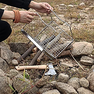 PSKOOK Folding Campfire Grill, Portable Camping Grill Grate, 304 Stainless Steel Camp Fire Cooking Racks for Compact Storage, BBQ Grill for RV Camping, Hunting trip, Bushcraft, Picnics, Fishing