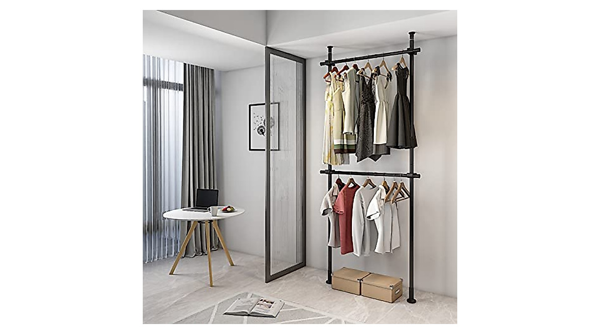 AngelcityCC Adjustable Clothing Rack Double Rod Clothing Rack 2 Tier ...