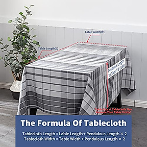 QUILTINA Waterproof Table Cloth for Kitchen Dining, Rustic Tablecloth of Recycled Cotton, Simple Style Large 60"x84" Rectangle Handcrafted Tablecloth is Anti-Fading, Wrinkle Free & Washable, Grey Grid