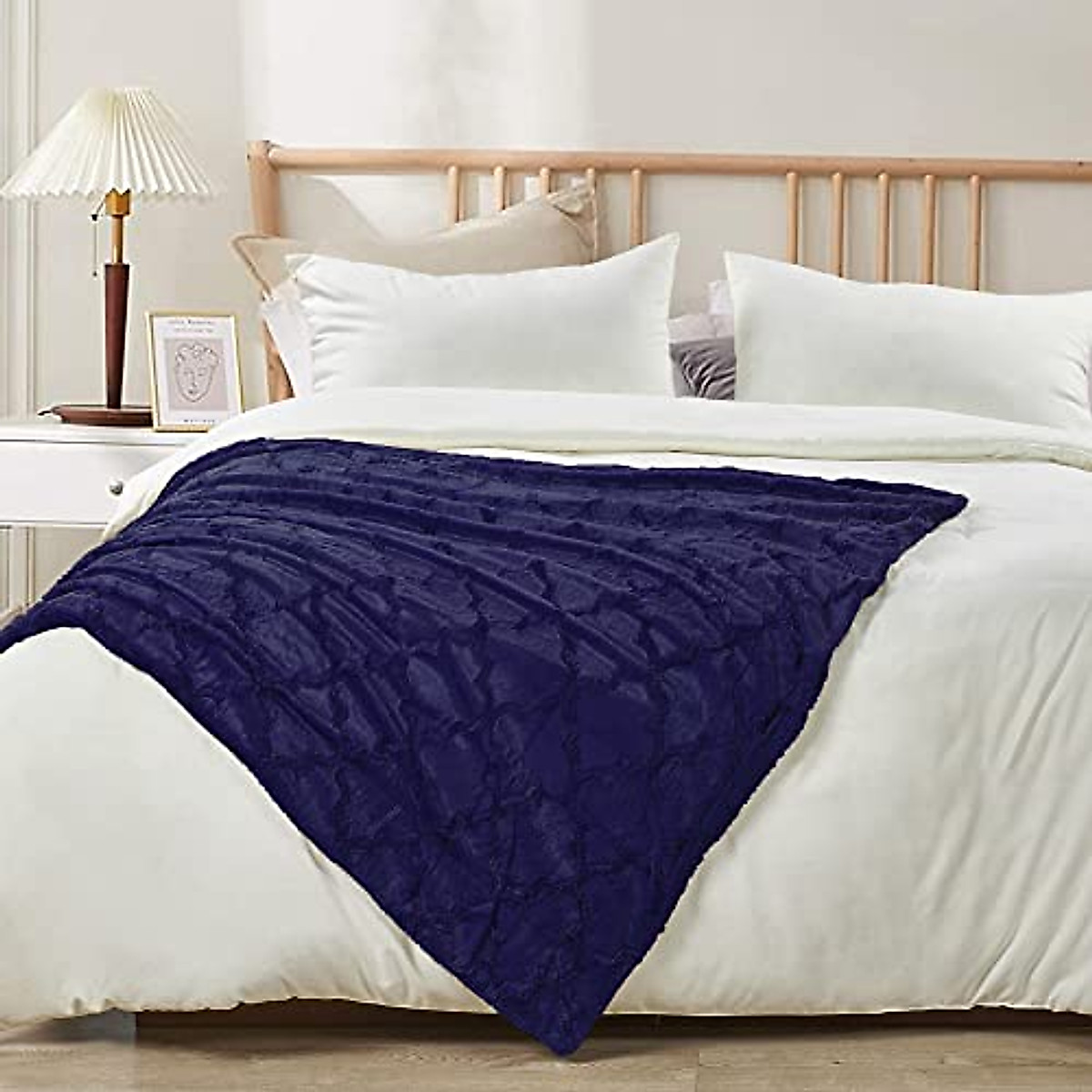 Home Soft Things Brushed Faux Fur Ashley Throw with Sherpa Backing, 60'' x 80'', Navy Blue Soft Fluffy Lightweight Luxury Throw for All Seasons Home Décor