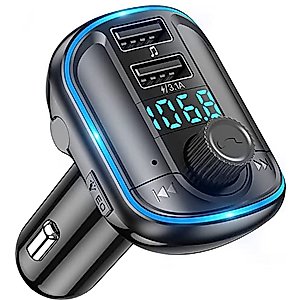 Bluetooth FM Transmitter for Car - Bluetooth Car Adapter Radio Transmitter, Dual USB Car Charger, MP3 Music Player Bluetooth 5.0 Car Kit with Breathing Light, Hands-Free Calls Siri Google Assistant