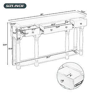 Bellemave Console Table Entryway Table with 3 Storage Drawers and Open Style Shelf Retro-Style Sofa Table for Living Room, Couch, Hallway, Foyer, Kitchen Counter (Dark Navy)