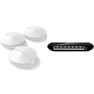 TP-Link Deco Whole Home Mesh WiFi System (M5) & 8 Port Gigabit Ethernet Network Switch | Ethernet Splitter | Plug-and-Play | Traffic Optimization | Unmanaged (TL-SG1008D)