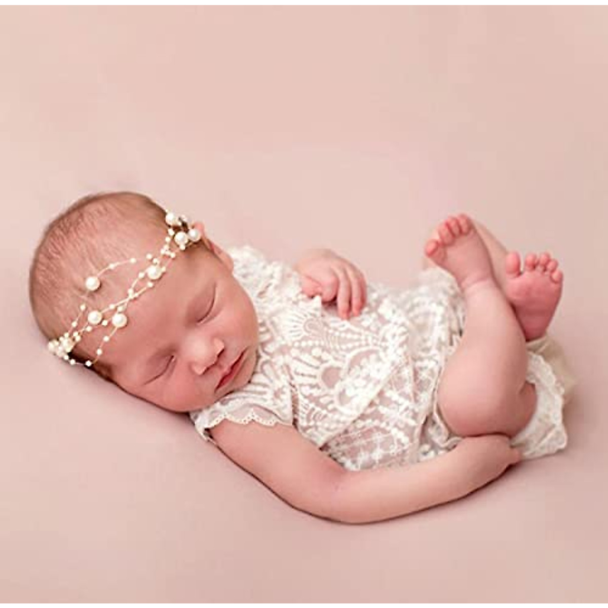 EDERA Newborn Photography Props Baby Photoshoots Pearl Headbands Girl Photo Posing Tieback (H Ivory)