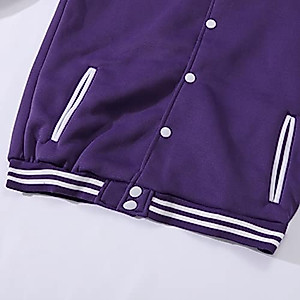 Vivimeng Womens Baseball Jacket Fleece Varsity Jacket Button Down Tops Long Sleeve Sweatshirt Party Casual Coats (Purple,L,Large)