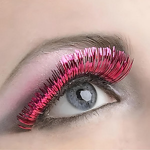 Pink Tinsel Eyelashes - 1 Pair (1/2" x 1") - Lightweight & Easy to Apply Self-Adhesive Lashes - Perfect Costume Accessory