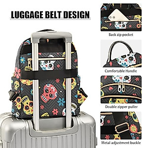 Yasala Halloween Women Backpack Sugar Skull Cute Flower Travel Bag Compact Daily Bag Diaper Bag