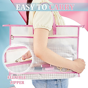 Bulyoou 3 Pcs A3 Project Bag for Quilting Craft Storage for Quilters Clear Mesh Design Art Supply Bag Artwork Storage Organize for Artworks Charts and Teaching Material Multipurpose