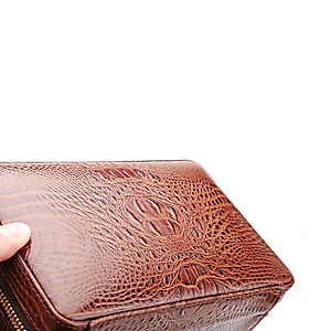 TIME C Club 4-Finger Portable Travel Crocodile Skin-Style Burgundy Leather Cigar Case, Cigar Humidor, Cigar Cutter and Humidifier, Father's Day, Birthday Gift