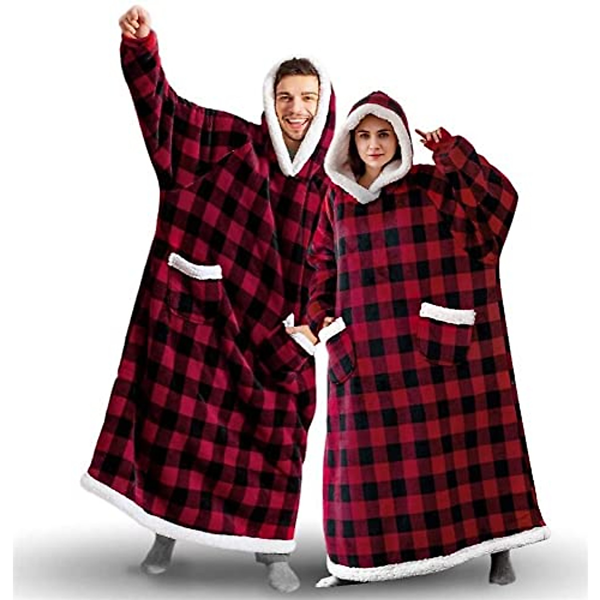 Oversized Wearable Blanket Hoodie, Hooded Blanket Sweatshirt with Pockets, Cozy Warm Fleece Sherpa Blanket, Gifts for Adults Mom Wife Girlfriend Men (Color : Red, Size : Oversize)