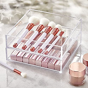 mDesign Plastic Bathroom Bin Tray - Square Storage Organizer for Vanity, Drawer, Dresser, Table - Perfect Countertop Tray for Organizing Makeup, Hand Soap, and More - Prism Collection - 6 Pack - Clear