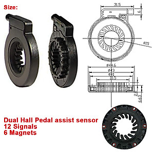 Ebike PAS V12 Pedal Auxiliary Sensor,Black Built-in Induction Magnetic Point,Bicycle Electric Modification System Accessories, V12 SM
