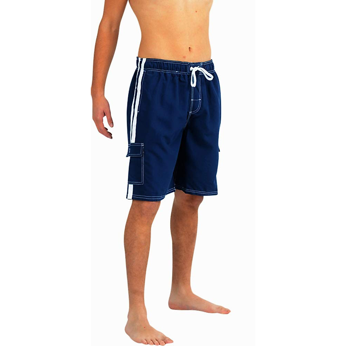 NORTY Men's Swimsuit Trunks - Swim Shorts for Beach, Boat, and Watersports - Drawstring Waist and Cargo Pockets - Navy, Large