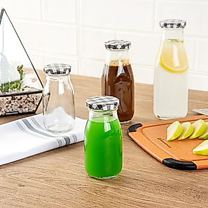 French Countryside 6 Ounce Glass Bottles, 10 Durable Juice Bottles - With Black Plaid Lid, Dishwashable, Clear Glass Countryside Bottles, For Hot And Cold Beverages - Restaurantware