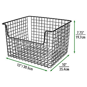 mDesign Metal Wire Food Storage Basket Organizer with Front Dip Opening for Organizing Kitchen Cabinets, Pantry Shelf, Bathroom, Laundry Room, Closets, Garage, Concerto Collection, Black