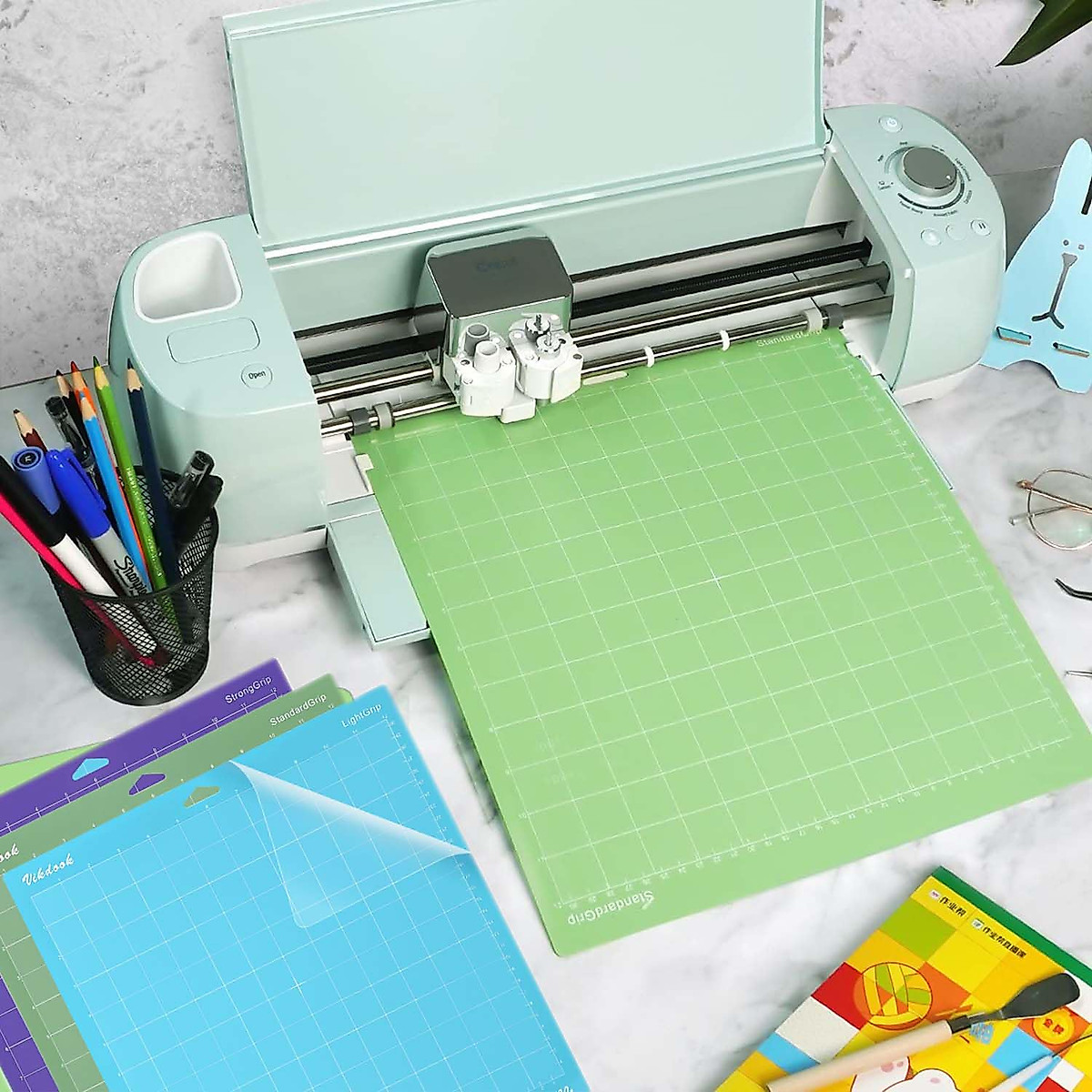VIKDOOK Cutting Mat for Cricut Maker 12” X12” Variety Grip Sticky Mats Pack Blue Light Grip Green Standard Grip Purple Strong Grip Total 6 Mats