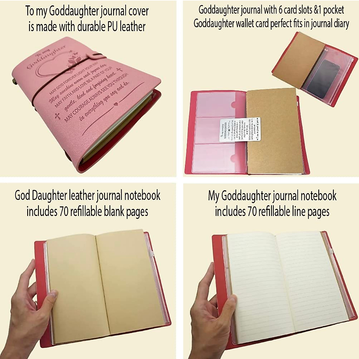 MALLAbyLAMMA To My Goddaughter Journal, Goddaughter Wallet Card, Goddaughter Keychain Gift Set, 140 Page Refillable Notebook, Suitable for Birthday, Graduation, Christmas