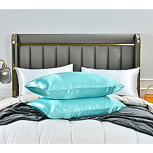 Alexandra's Secret Home Collection Satin Pillowcase for Hair and Skin, Pack of 2 - Feels Like Real Silk Pillow Cover - Satin Pillow Cases Set of 2 with Zipper Closure (Aqua, Standard)
