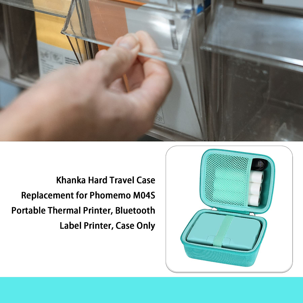 khanka Hard Travel Case Replacement for Phomemo M04S Portable Thermal Printer, Bluetooth Label Printer, Case Only (Teal)