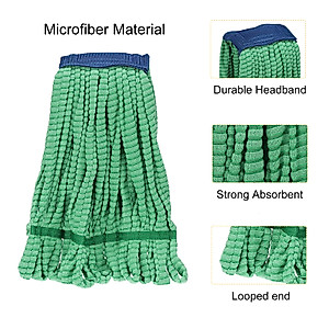 MECCANIXITY Commercial Mop Head Replacement 10 Oz 33.5 Inch Absorbent Microfiber Wet/Dry Mop Floor Cleaning Mop Head for Home Industrial, Green