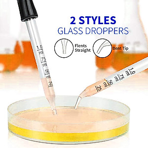 ToToT 10pcs Dropper 5 Straight Tip + 5 Bent Tip Measured Dropper 1ml Glass Pipette for Lab, Perfume, Essential Oil