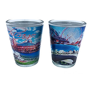 Butt Bat Chicago Illinois Navy Pier Cloud Skyline Souvenir Shot Glass (Pack of 2)