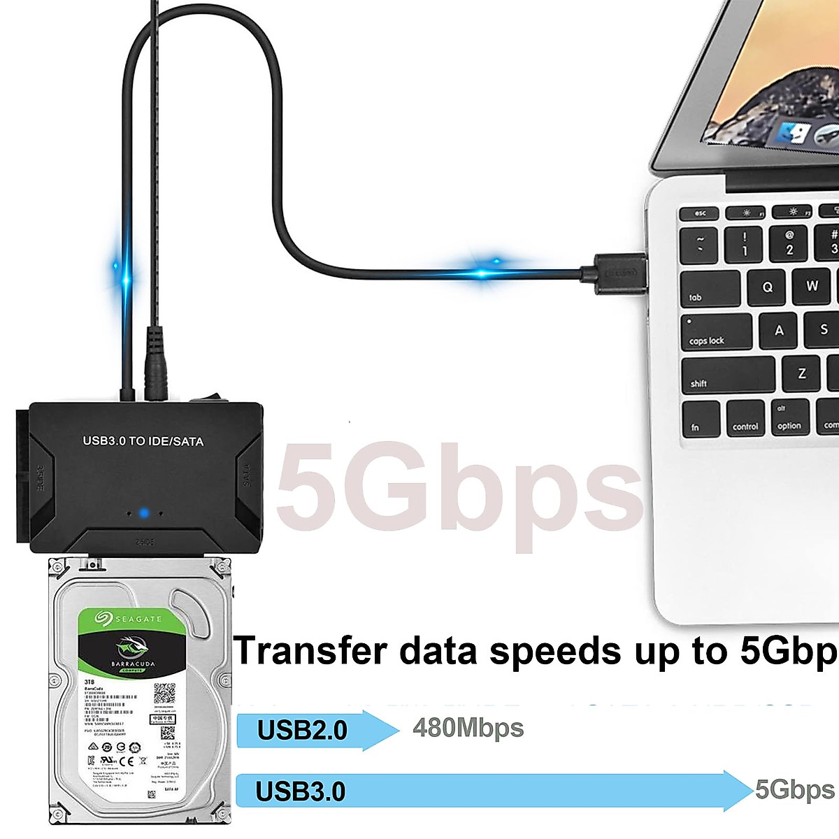 EYOOLD USB 3.0 to SATA IDE Adapter, Hard Drive Reader External Ultra Recovery Converter Compatible with 2.5" 3.5" HDD, SSD,5.25-inch DVD/CD-ROM Optical Drive Data Transfer with Power Supply