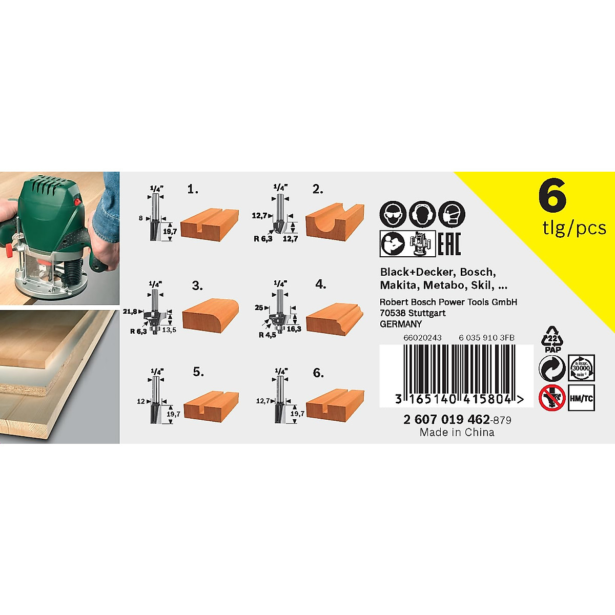 Bosch 2607019464 Routing Drill Bit Set 6 Pcs