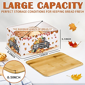 pinata Thanksgiving Decorations Bread Box, Thanksgiving Decor for Home Indoor, Buffalo Plaid Metal Bread Box Storage Container with Bamboo Cutting Board Lid, Fall Bread Container for Kitchen Counter