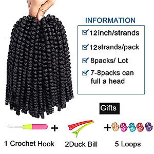 Spring Twist Hair 12 inch 8 packs Spring Twist Crochet Hair For Butterfly Locs Soft Locs Bomb Twist Short Fluffy Black Crochet Braids Hair Synthetic Fiber Braiding Hair Extensions (12Inch 1B#)