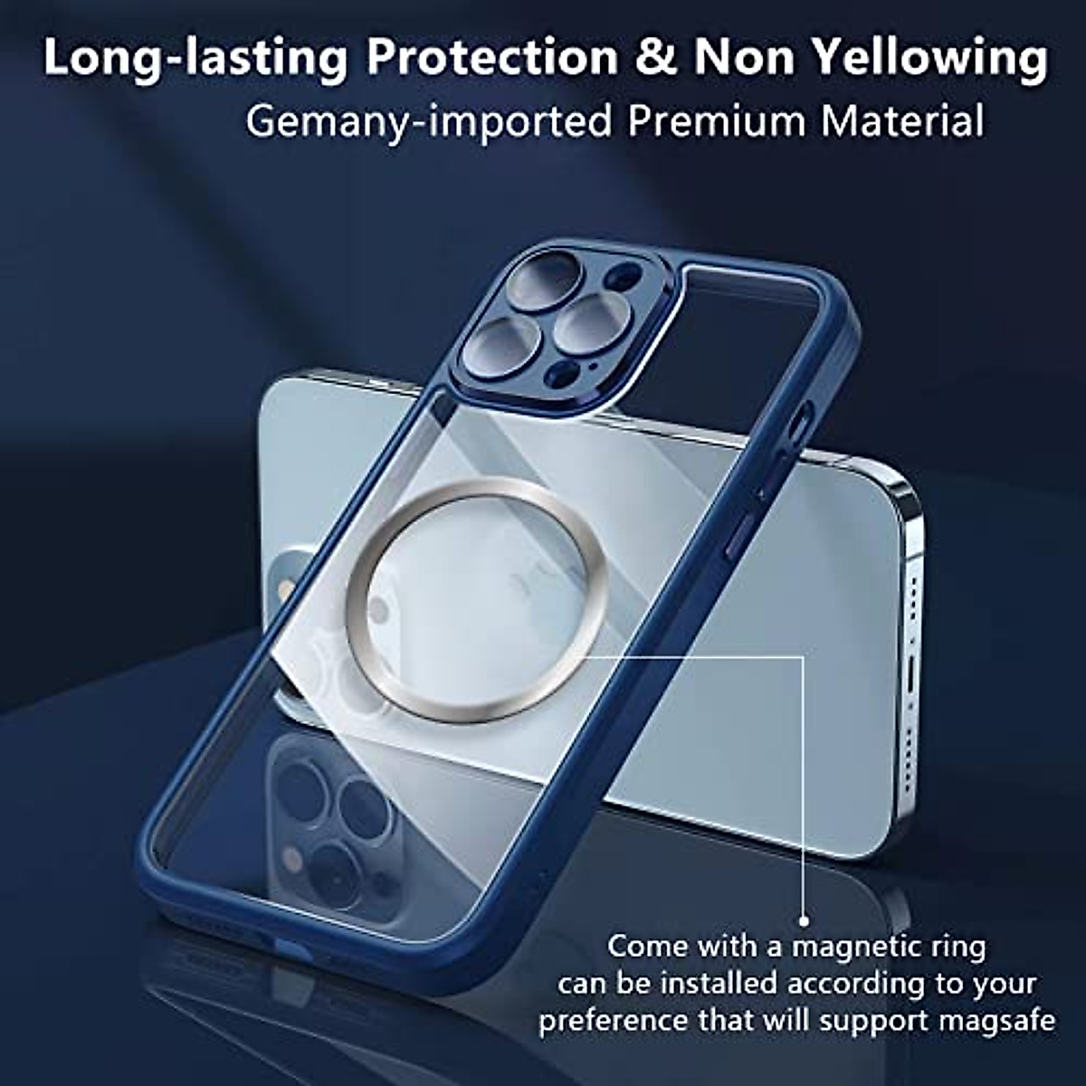 Penekin for iPhone 13 Pro Max Case, Military Grade Drop Protection Design for iPhone 13 Pro Max Case Clear with Screen Protector and Built in Camera Lens Protector (Blue)