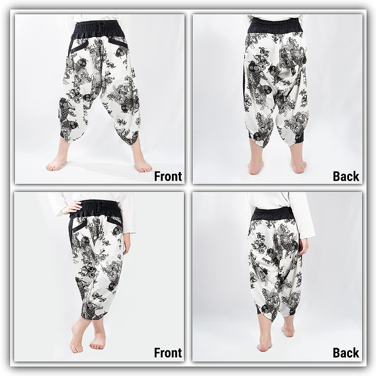Kurop Saruel Pants Carp Pattern Japanese Pattern Wide Pants Thai Pants Aladdin Pants Dancewear Yoga Gaucho Men's Women's (Carp D)