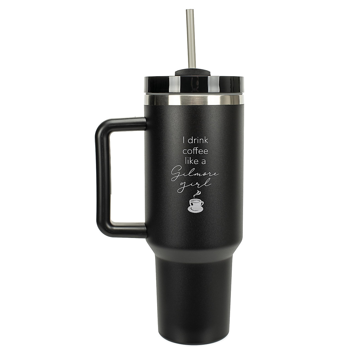 Elanze Designs I Drink Coffee Like A Gilmore Girl 40 oz. Stainless Steel, Large Water Bottle Coffee Mug, Spill & Leak Resistant, Thermal Travel Tumbler with Handle, Lid & Straw, Black