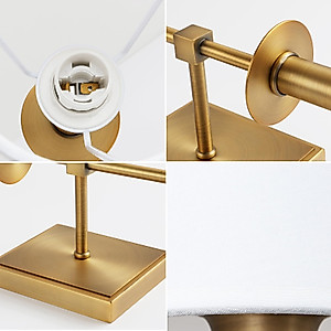 PERMO Set of 2 Classic Rustic Industrial Wall Sconce Lighting Fixture with Flared White Textile Lamp Shade and Antique Brass Tapered Column Stand