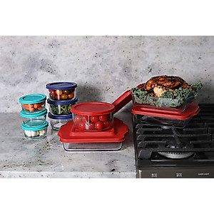 Bovado Glass 4 Cup Food Storage Containers with Red Airtight Lids 30oz/4 Cup/1 Quart (Set of 4) | Freezer-to-Oven Safe Bowls for Meal Prep, Leftovers, Baking, Cooking & Lunch | BPA-Free Kitchen Items