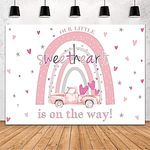 MEHOFOND Valentines Baby Shower Backdrop for Girl Sweetheart Baby Shower Decorations Banner A Little Sweetheart is On The Way Boho Rainbow Photography Background Studio Photo Props Vinyl 7x5ft