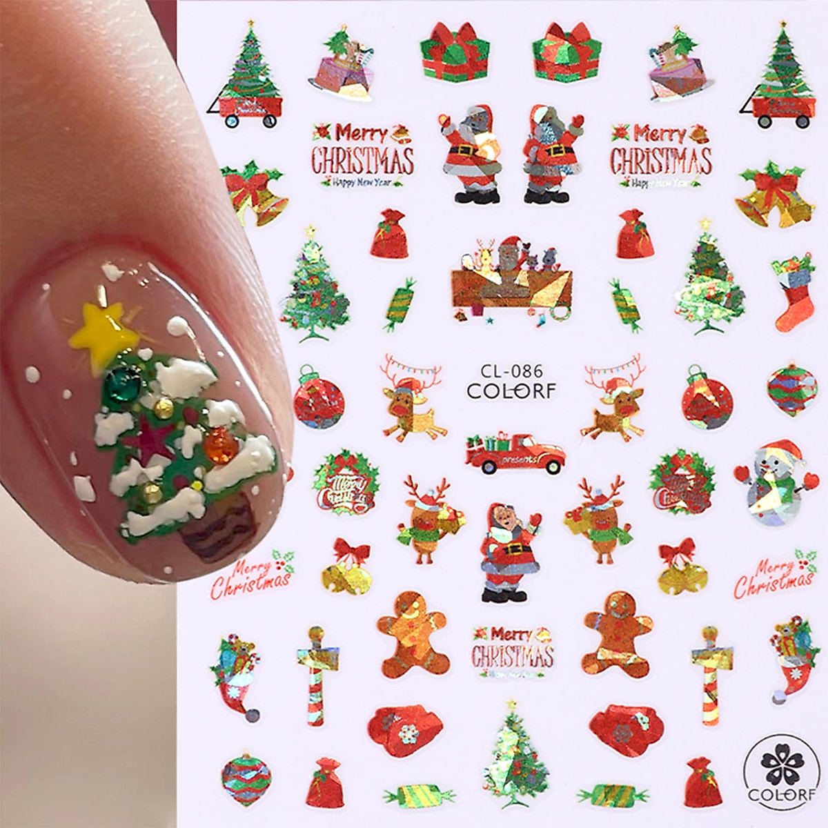 JMEOWIO 12 Sheets Christmas Nail Art Stickers Decals Self-Adhesive Pegatinas Uñas Snowflake Xmas Winter Holiday Deer Nail Supplies Nail Art Design Decoration Accessories