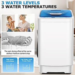 Nictemaw Portable Washing Machine 17.8Lbs Portable Washer 2.3 Cu.ft Full Automatic Washer and Dryer Combo with 8 Programs 3 Water Temps 3 Water Levels, Drain Pump, Wheels, for Apartment Home RVs